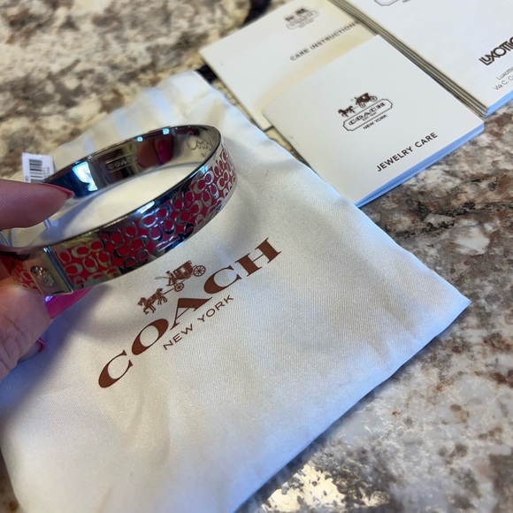 Coach | Jewelry | Nwt Beautiful Red And Silver Couch Bracelet | Poshmark